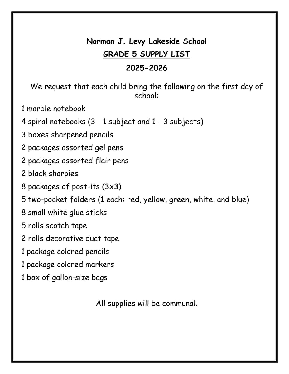 Lakeside School - FIFTH Grade 2025-26 School Supply Package – Colony ...