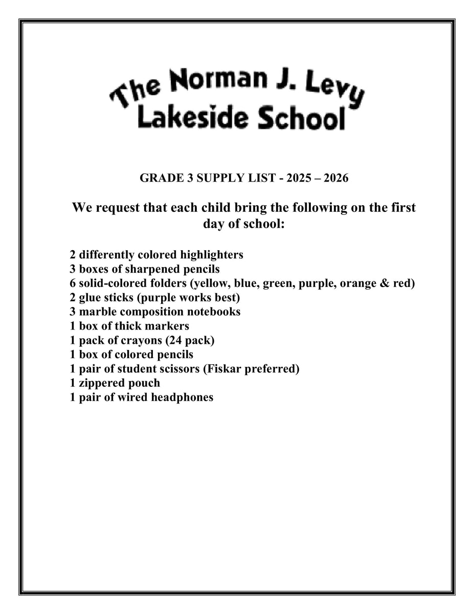 Lakeside School -THIRD Grade 2025-26 School Supply Package – Colony ...